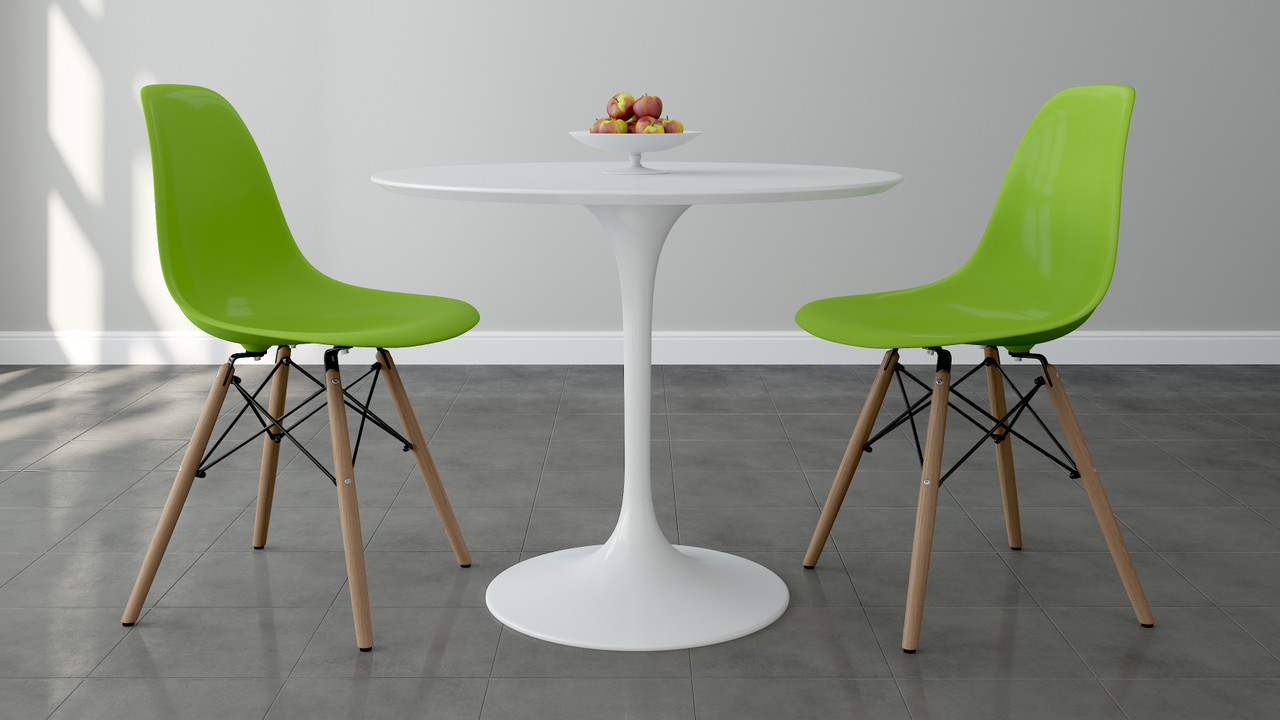 Tulip 36" Fiberglass Dining Table & Wood Leg Chairs Set