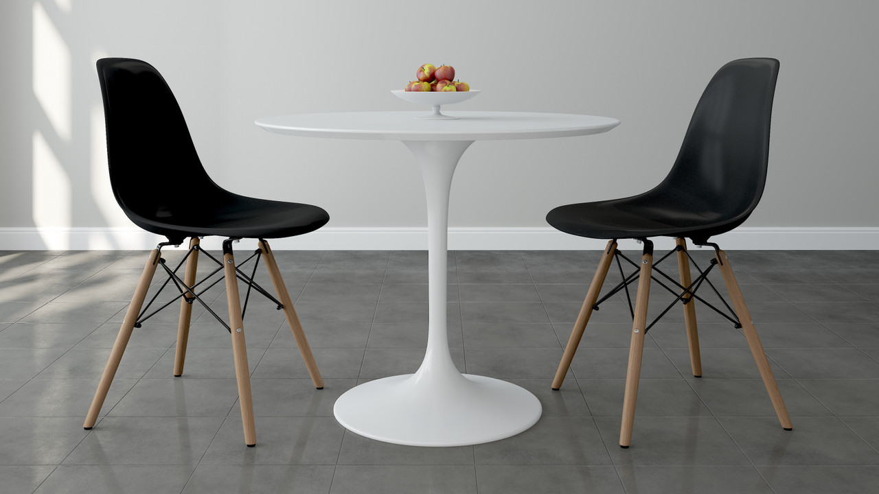 Tulip 36" Fiberglass Dining Table & Wood Leg Chairs Set