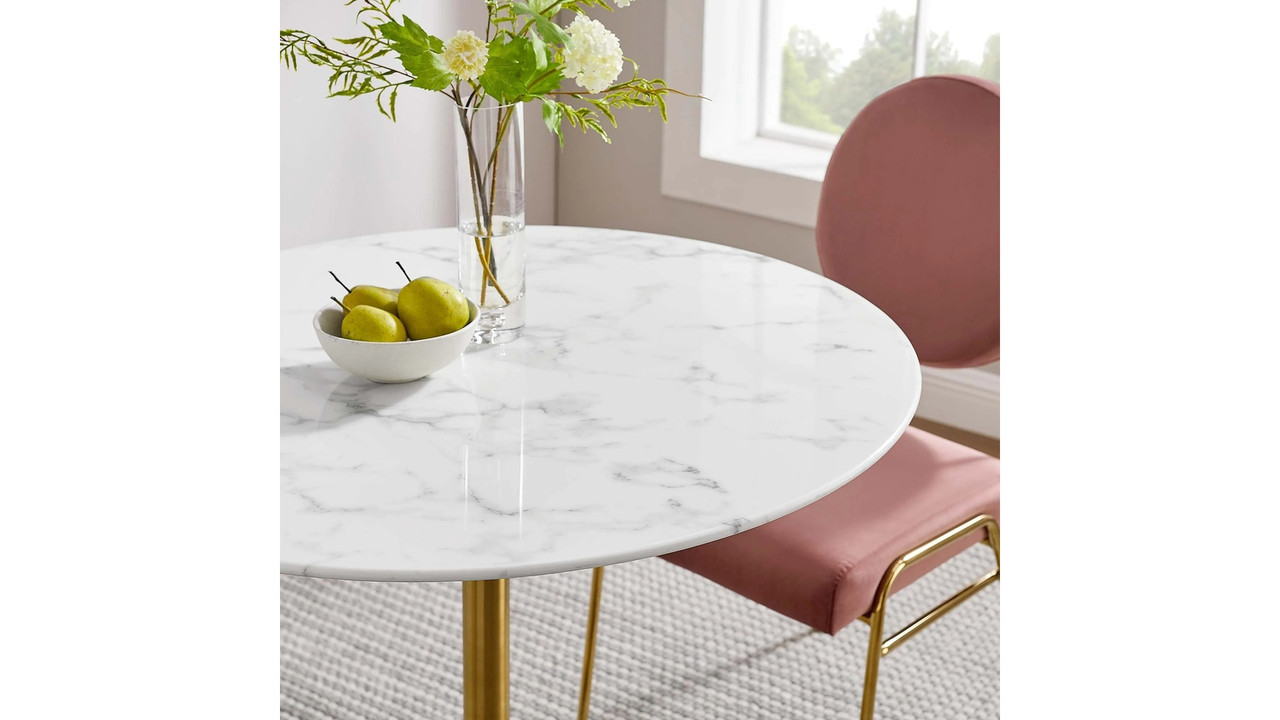 Tulip Marble Dining Table - 36" Round, Gold Base