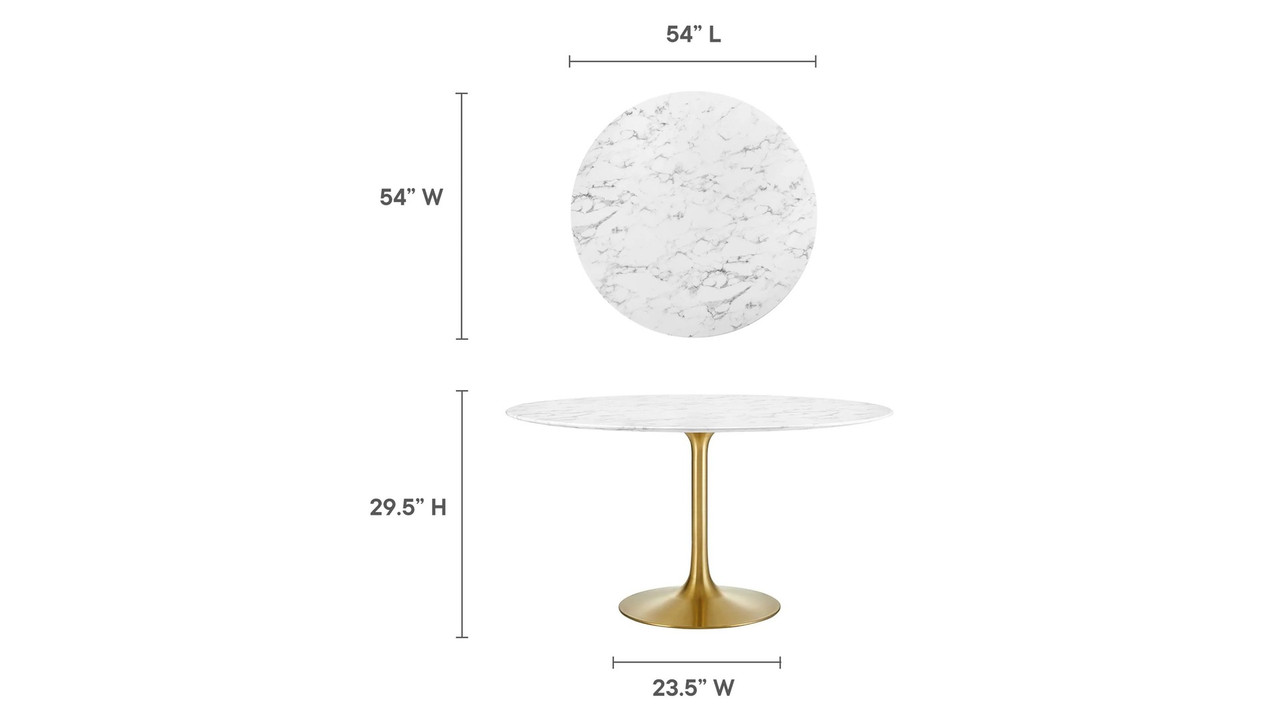 Tulip Marble Dining Table - 54" Round, Gold Base