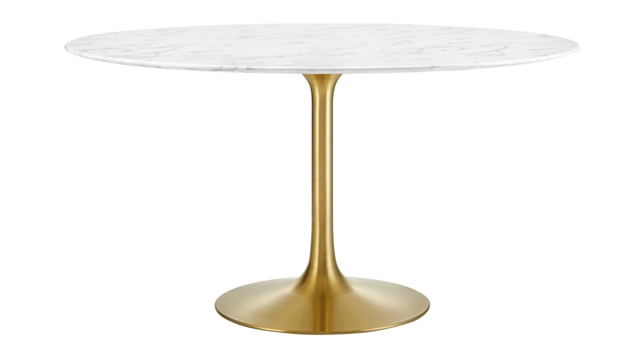 Tulip Marble Dining Table - 54" Round, Gold Base