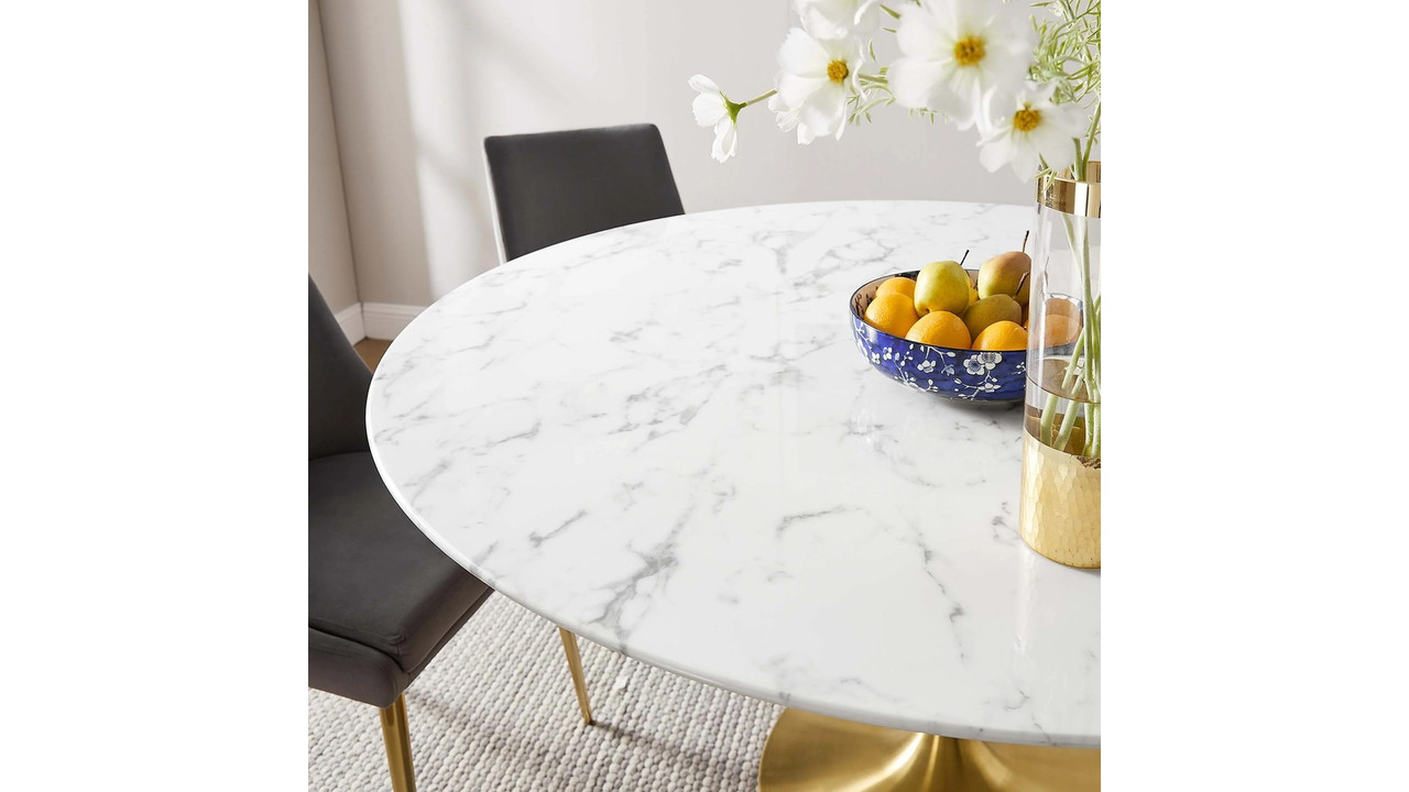 Tulip Marble Dining Table - 60" Round, Gold Base