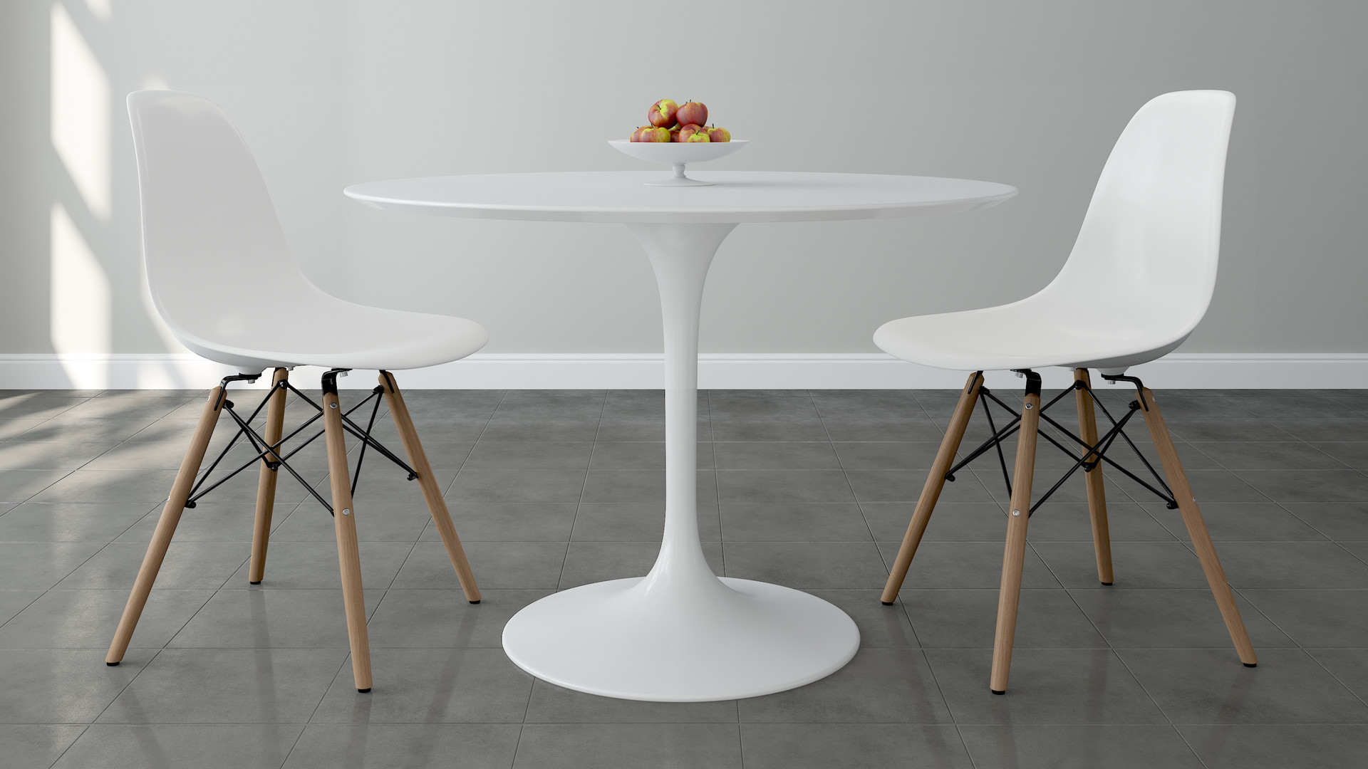 Tulip 48" Fiberglass Dining Table & Wood Leg Chairs Set