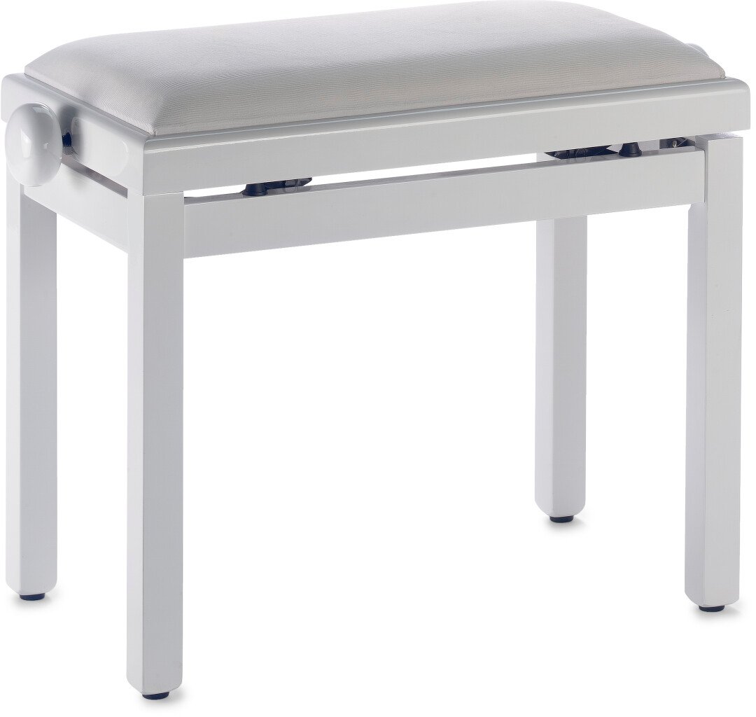 Stagg Rise & Fall High Gloss White Piano Bench with White Ribbed Velvet ...