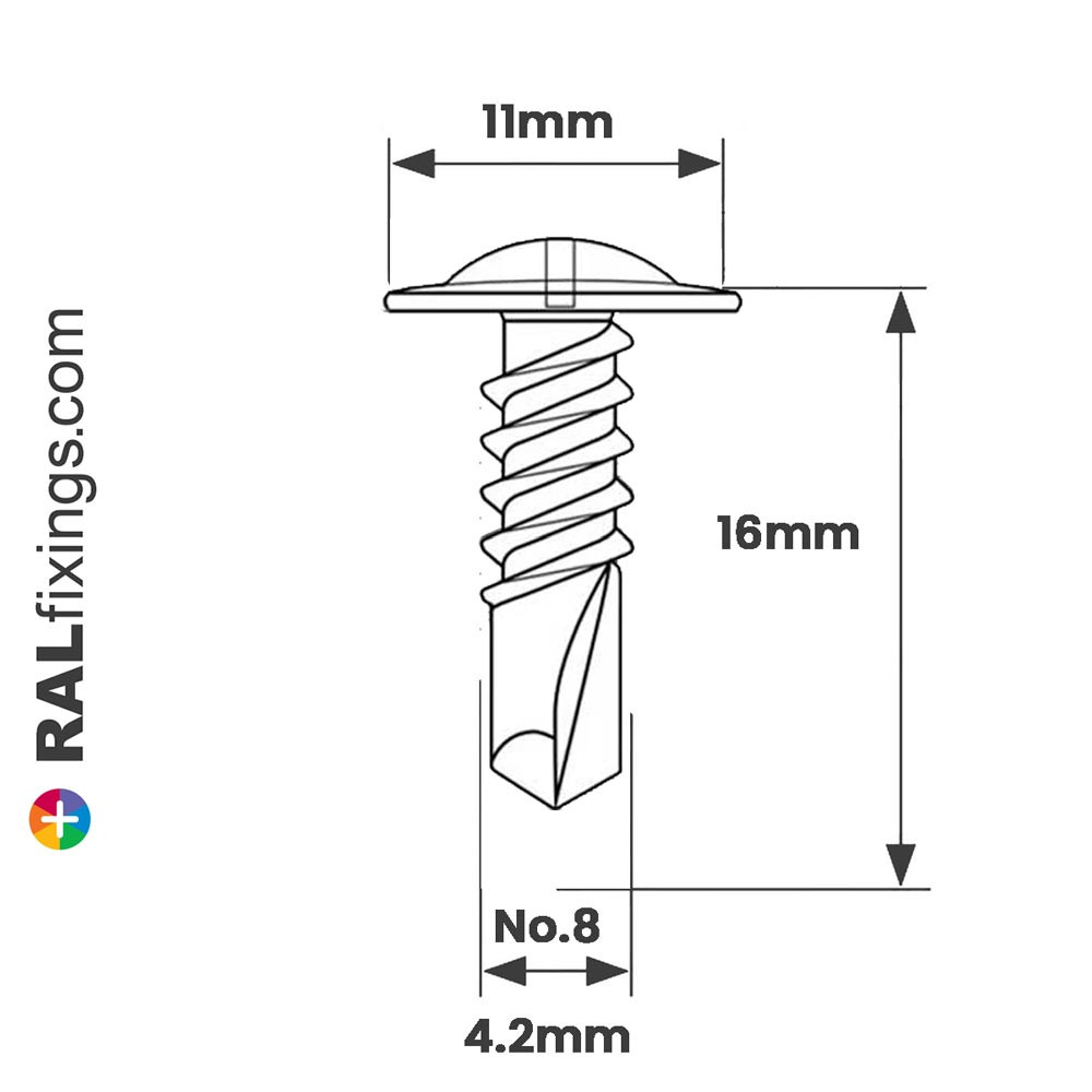 RAL 9016 Traffic White Painted 16mm Wafer Head Self Drilling Screws