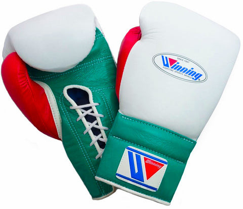 WINNING LACE-UP BOXING GLOVES - WHITE · GREEN · RED - PRO FIGHT SHOP