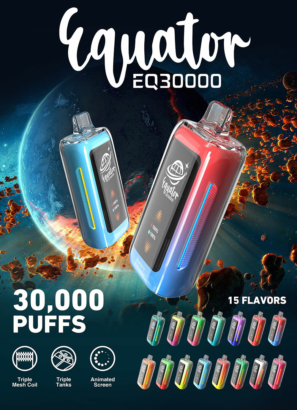 EQUATOR EQ30000 PUFFS 30ML DISPOSABLE VAPE 30,000 PUFFS - DISPLAY OF 5 ...