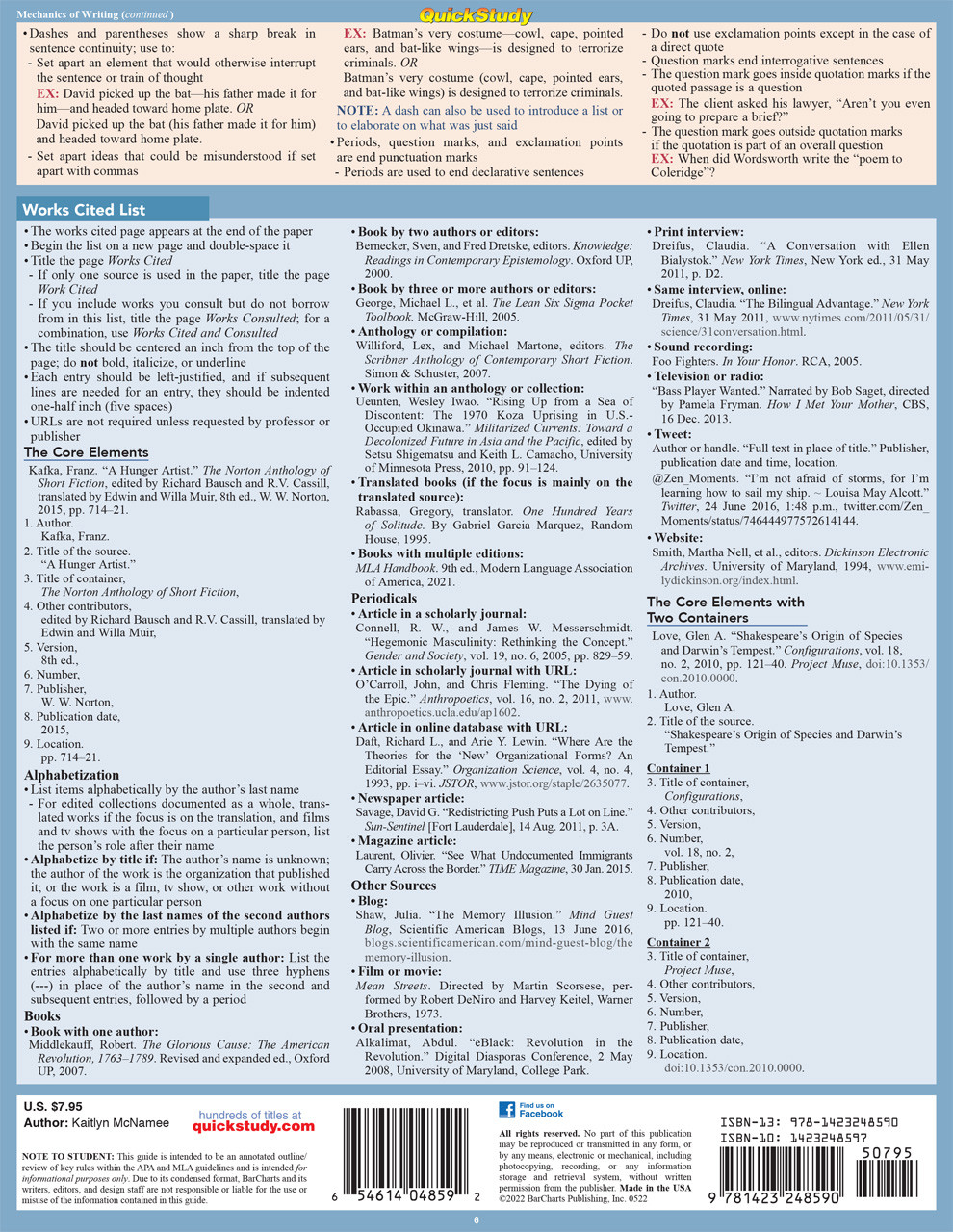 QuickStudy | APA/MLA-Guidelines Laminated Study Guide (9781423248354) QuickStudy | APA/MLA-Guidelines Laminated Study Guide (9781423248354)