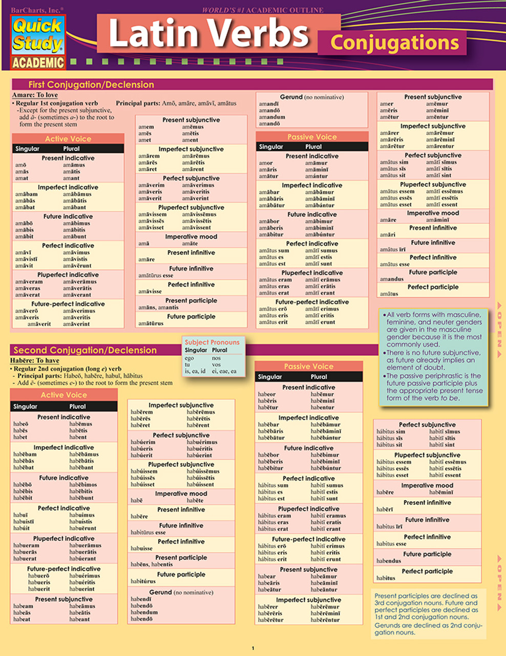QuickStudy Latin Verb Conjugations Laminated Study Guide 9781423233176 quickstudy-latin-verb-conjugations-laminated-study-guide-9781423233176