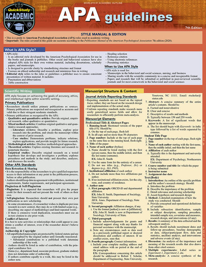 QuickStudy | APA Guidelines Laminated Study Guide (9781423244097) QuickStudy | APA Guidelines Laminated Study Guide (9781423244097)