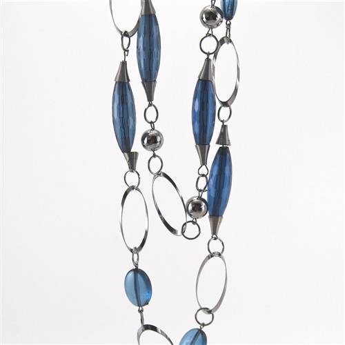 Double Strand Silver Chain Blue Bead Necklace | FashionJewelry.com