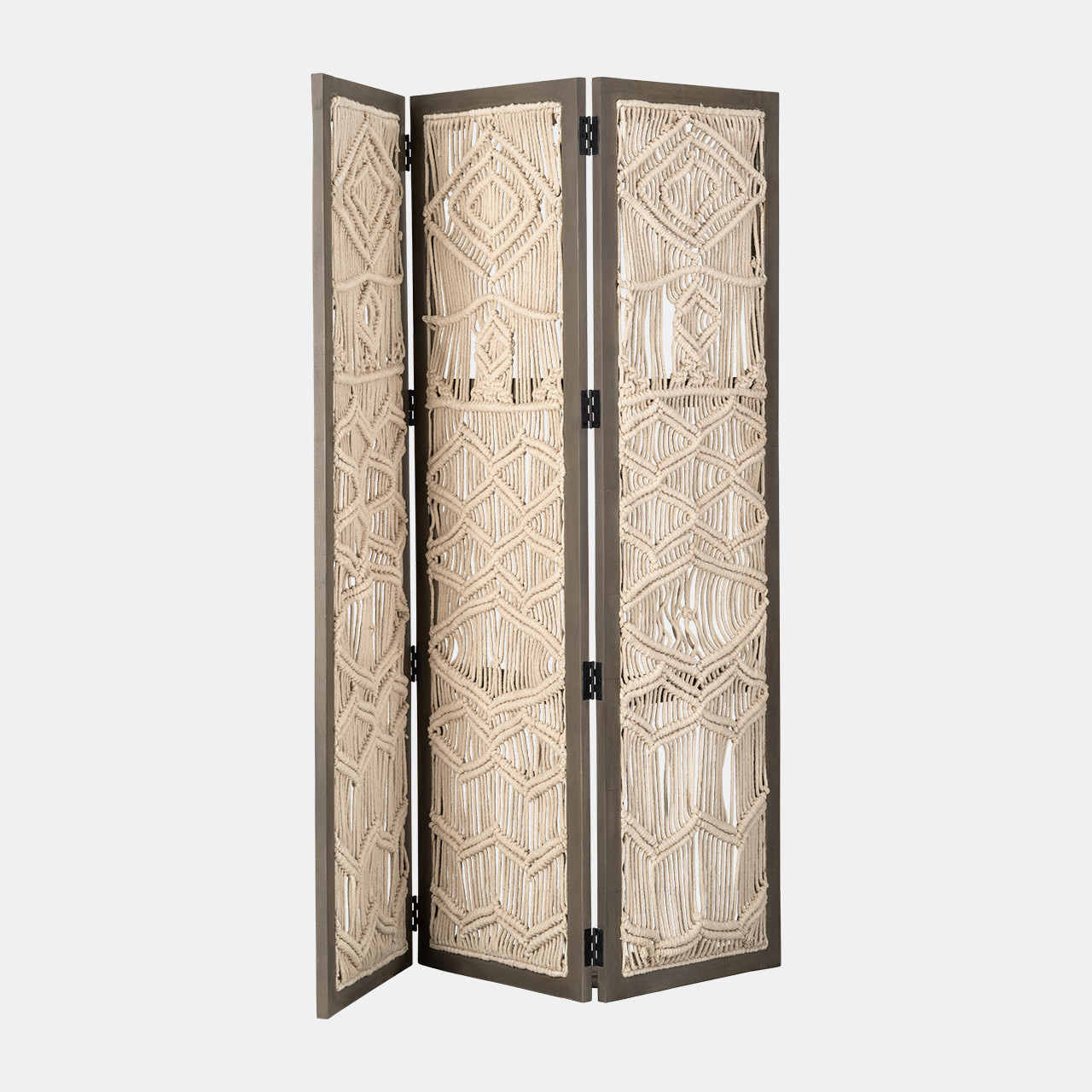 Wood, 61"h Macrame Wall Divider, Natural | Sagebrook Home