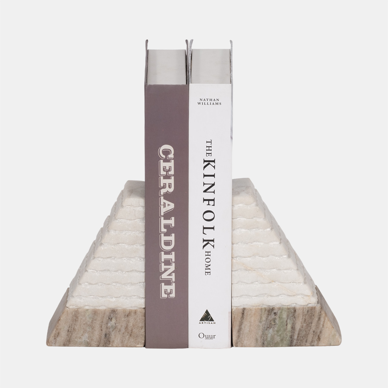 S/2 Marble 6"h Pyramid Bookends, White/onyx | Sagebrook Home