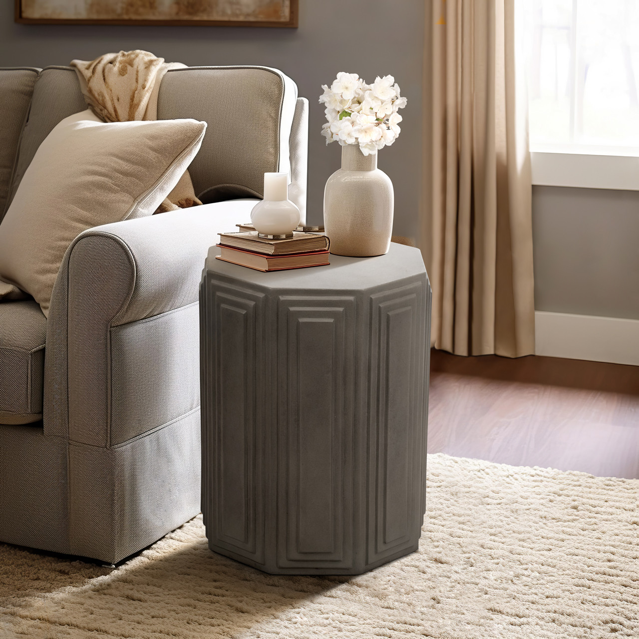 Concrete, 18" Geometric Accent Table, Dark Grey | Sagebrook Home