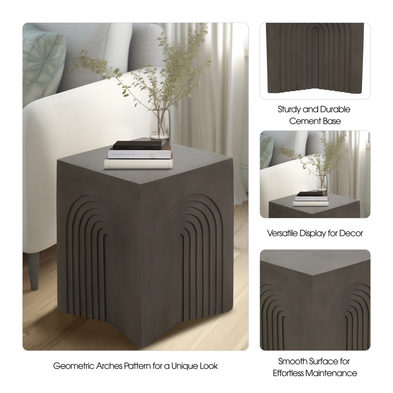 Concrete, 18" Arches In Square Accent Table, Dark | Sagebrook Home