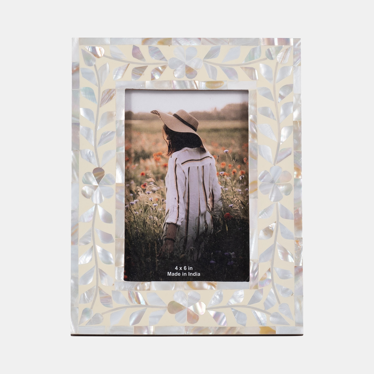 4x6 Mother Of Pearl Inlay Vine Photo Frame, Ivory | Sagebrook Home
