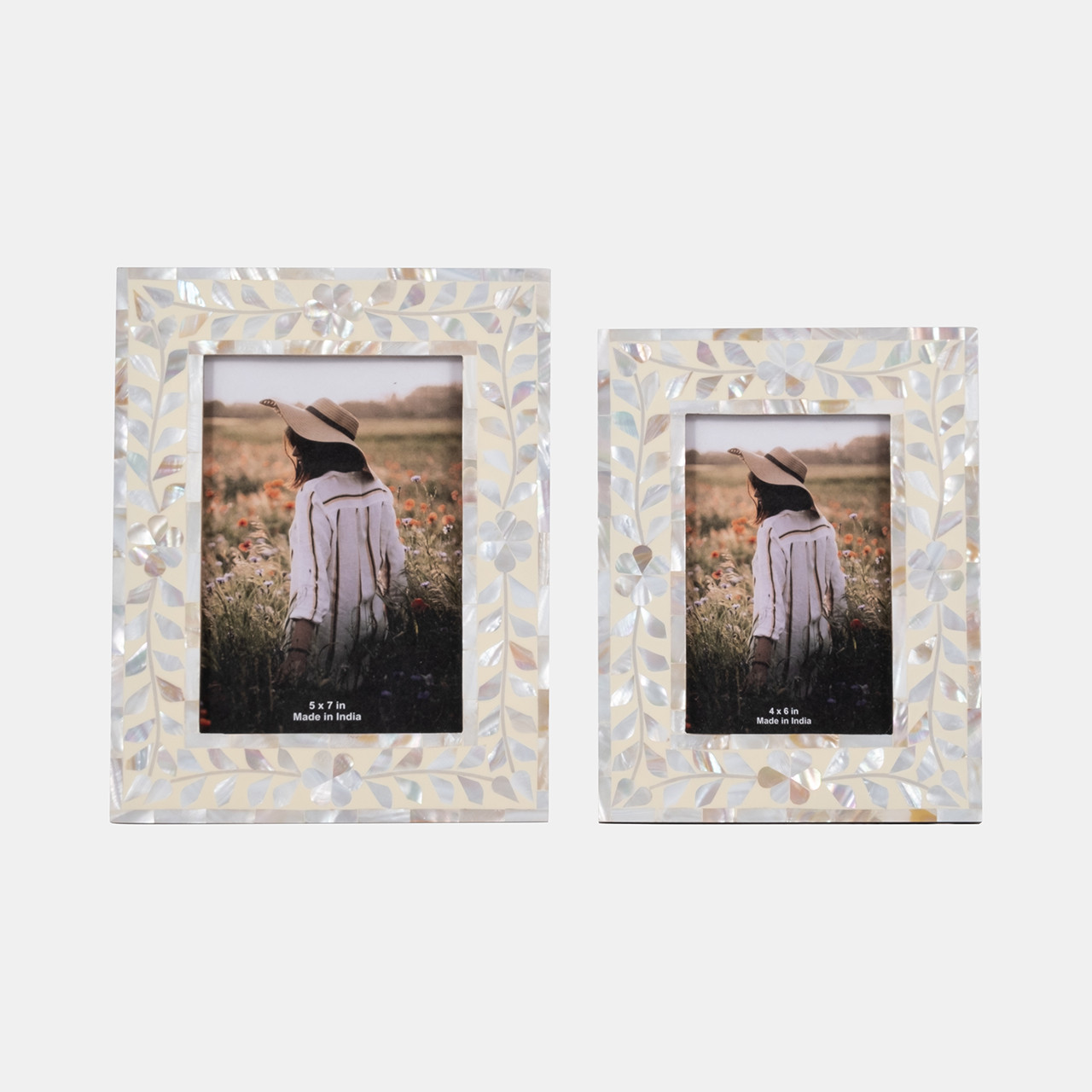 5x7 Mother Of Pearl Inlay Vine Photo Frame, Ivory | Sagebrook Home