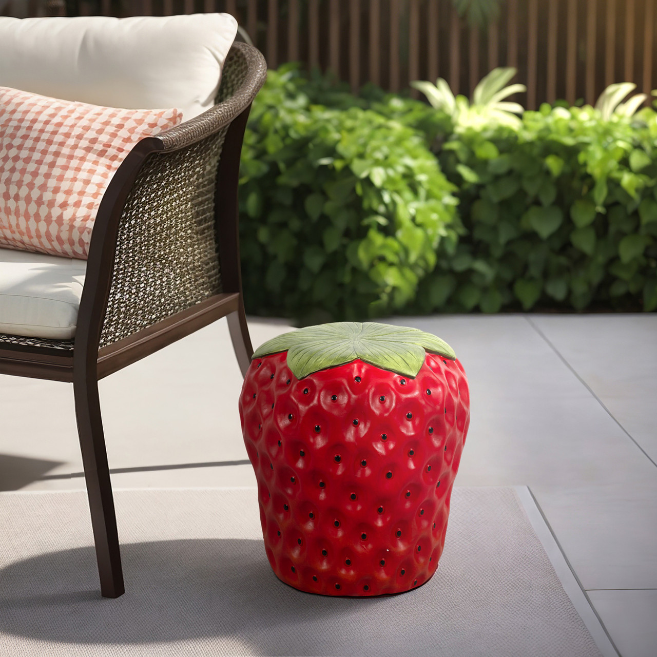 17" Strawberry Garden Stool, Red | Sagebrook Home