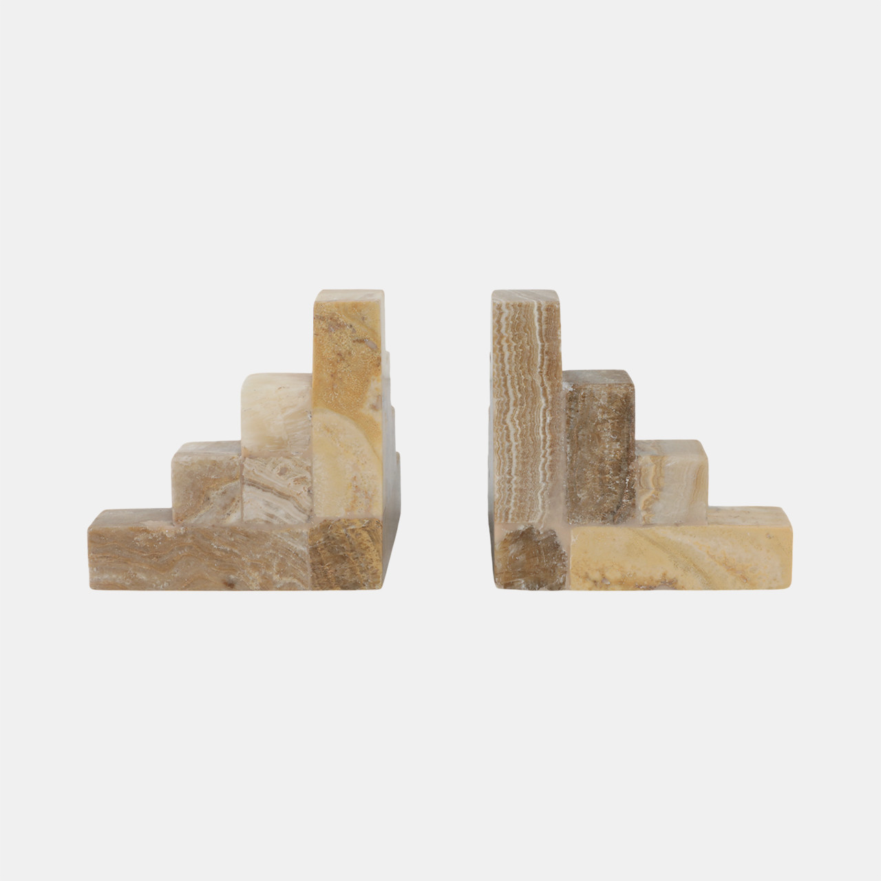 S/2 6" Onyx Cube Pyramid Bookends, Tan | Sagebrook Home