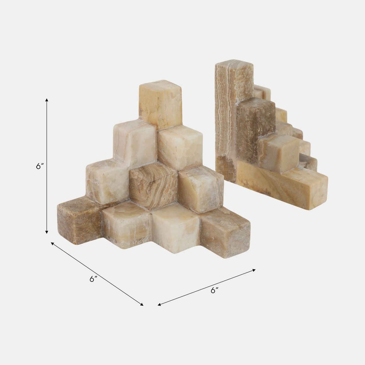 S/2 6" Onyx Cube Pyramid Bookends, Tan | Sagebrook Home