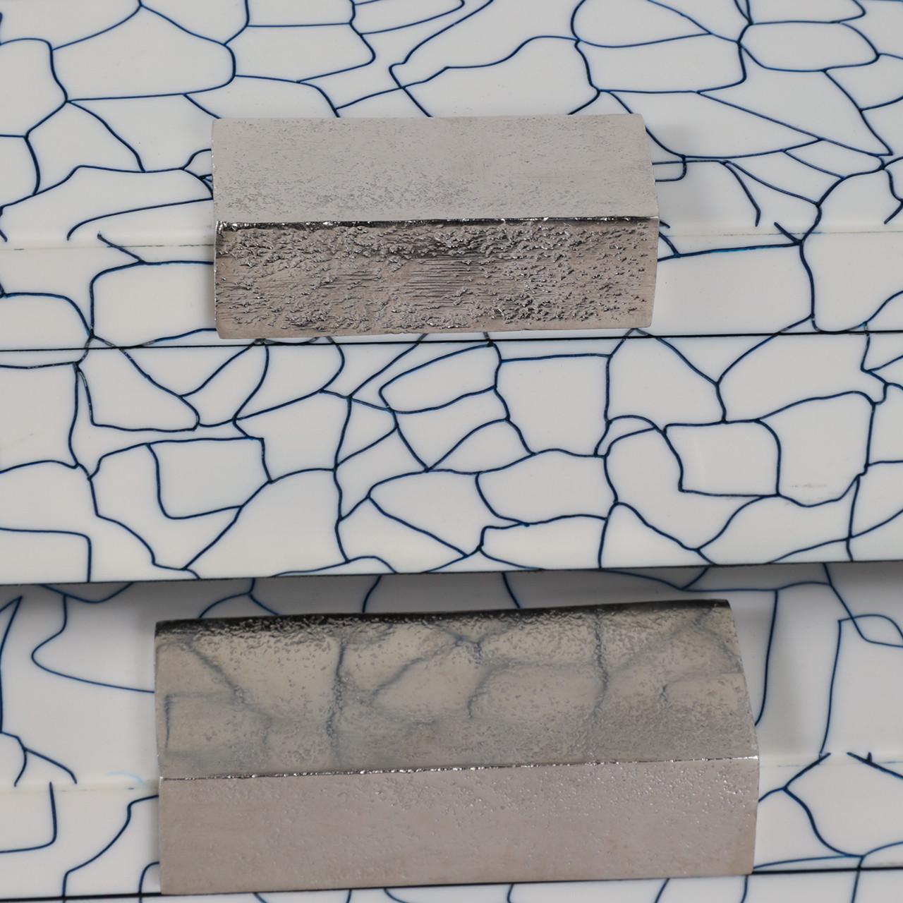 S/2 12/14" Squiggle Lines Footed Boxes, Navy/white | Sagebrook Home