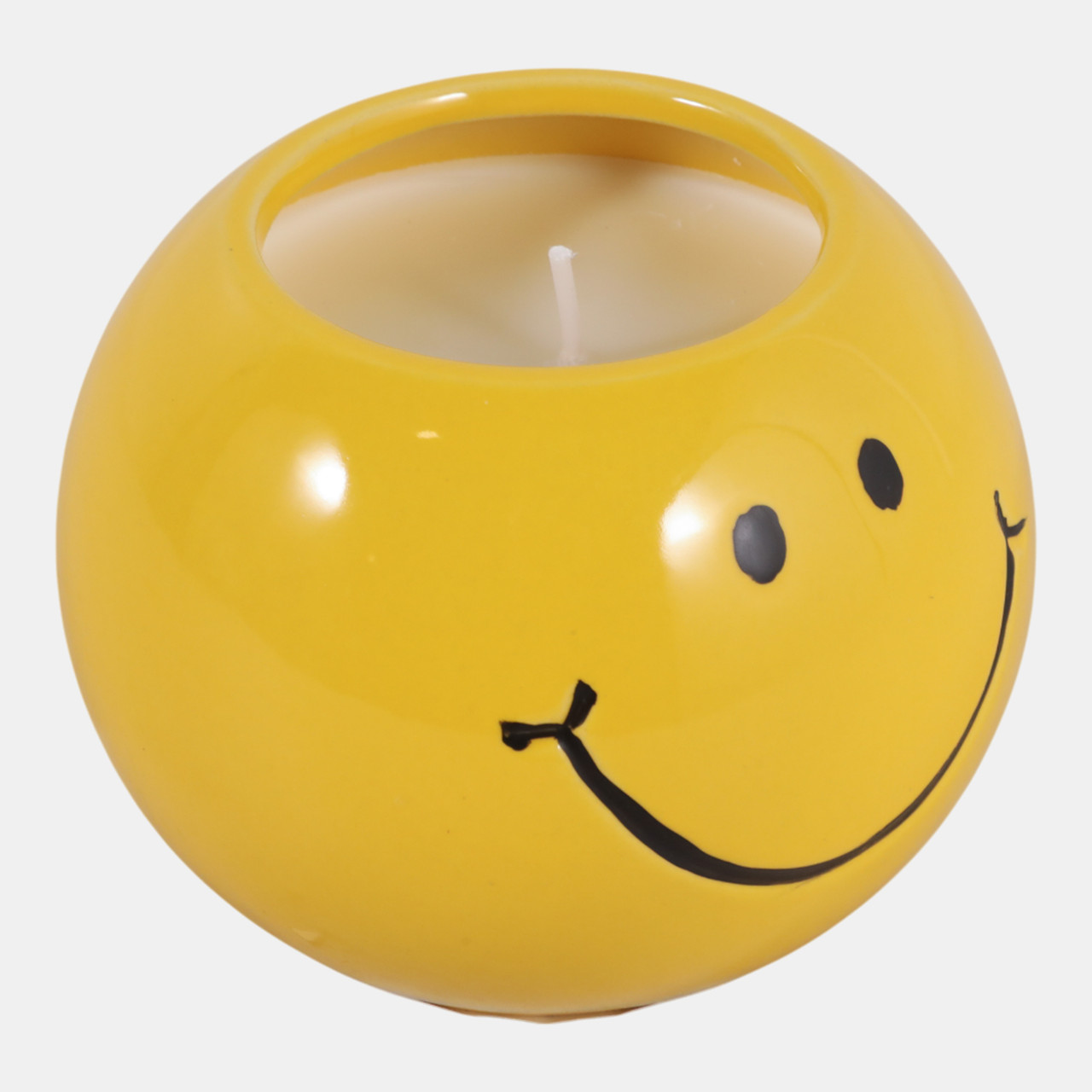 4" 7 Oz Coconut Goji Smiley Face Candle, Yellow | Sagebrook Home