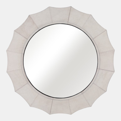 42x42" Inverted Scallop Hair On Hide Mirror, Ivory | Sagebrook Home