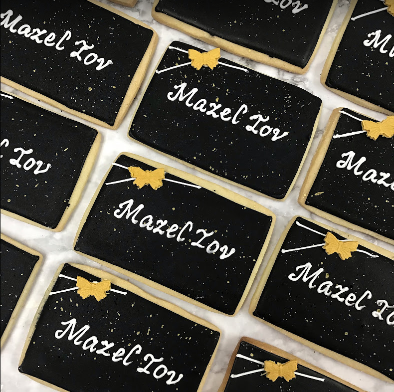 Black Decorated Mazel Tov Icing Cookies 9x13 Gift Platter| Elegant ...