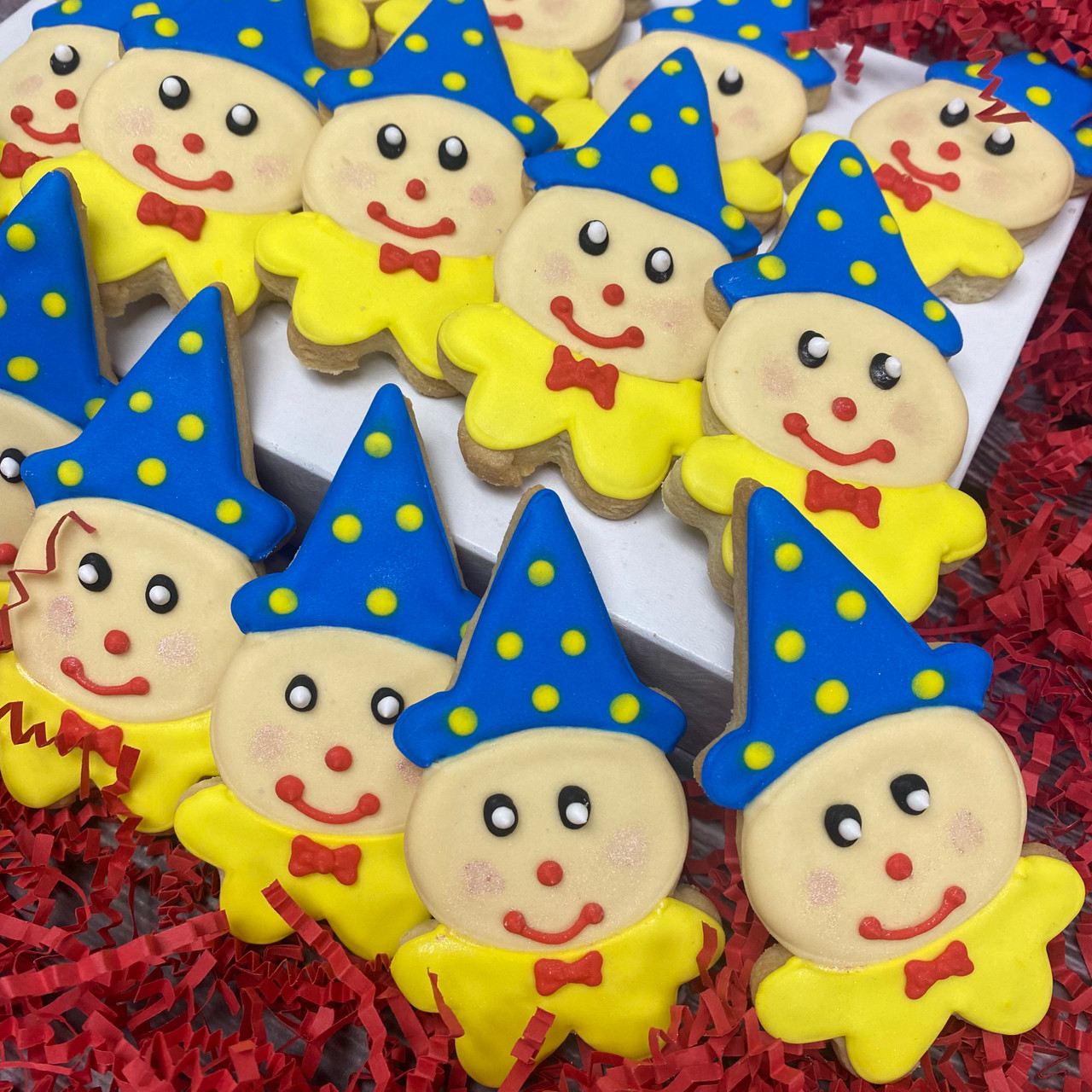 Clown Royal Blue Hat Icing Cookies 9x13 Gift Platter| Elegant Desserts NY