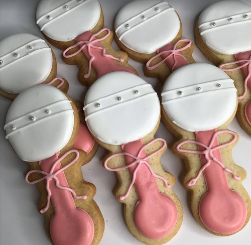 Rattle rose pink icing Cookies 9x13 Gift Platter| Elegant Desserts NY