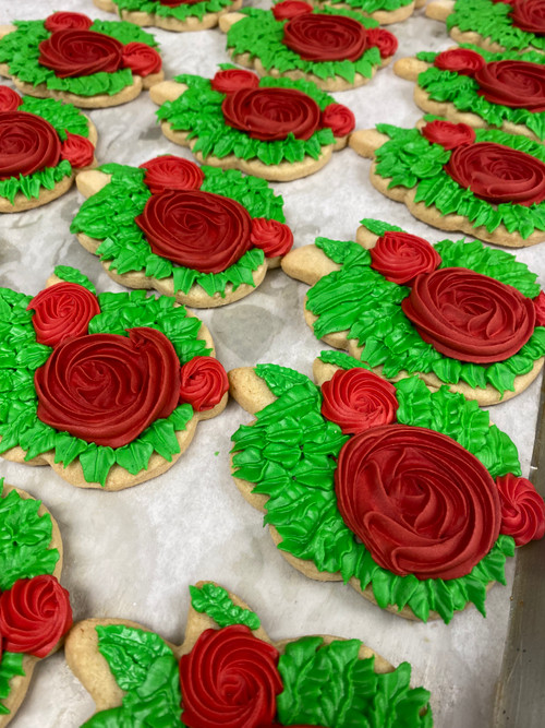 Red Rosettes Icing Cookies 9x13 Gift Platter| Elegant Desserts NY