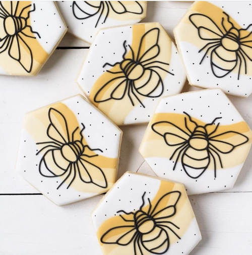 Modern Hexagon Bee Icing Cookies| Elegant Desserts NY