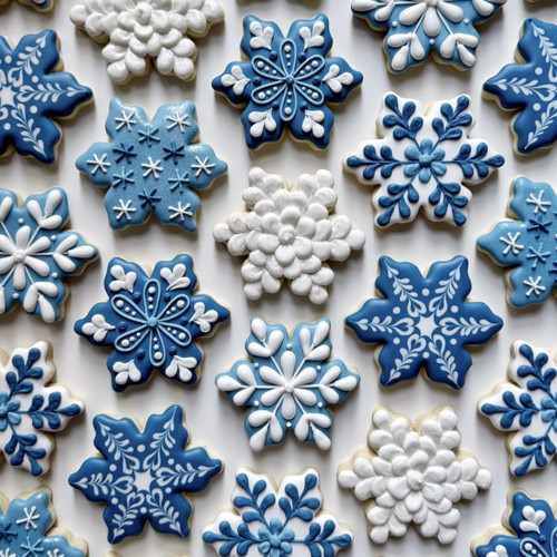 White and Blue Winter Wonderland Snow Flakes assorted Icing Cookies ...