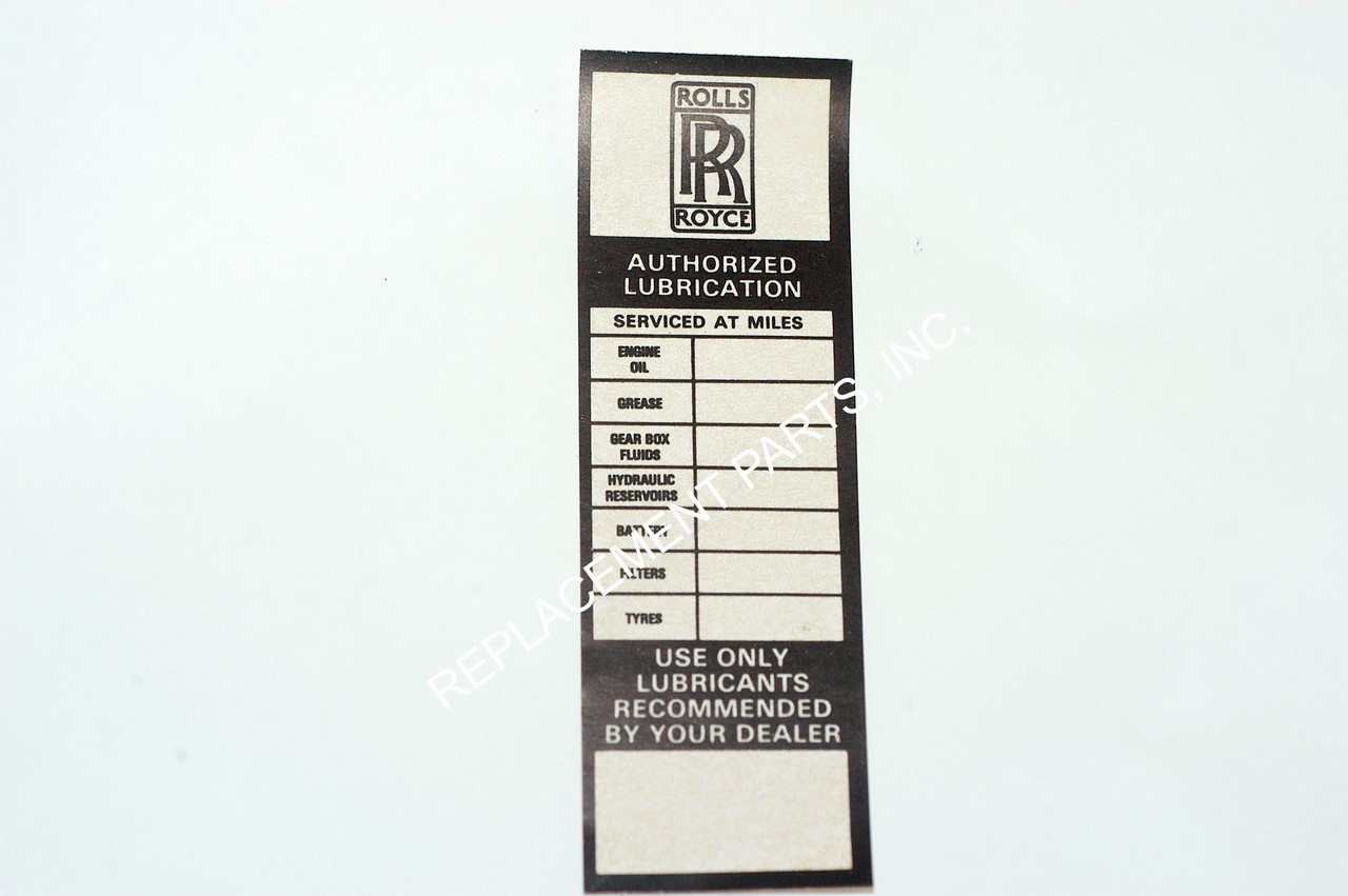 Lubrication Sticker - Replacement Parts, Inc.