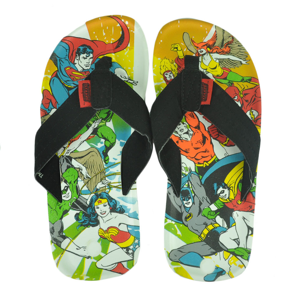 Justice League of America Action Print Super Hero Nubuck Flip Flops ...