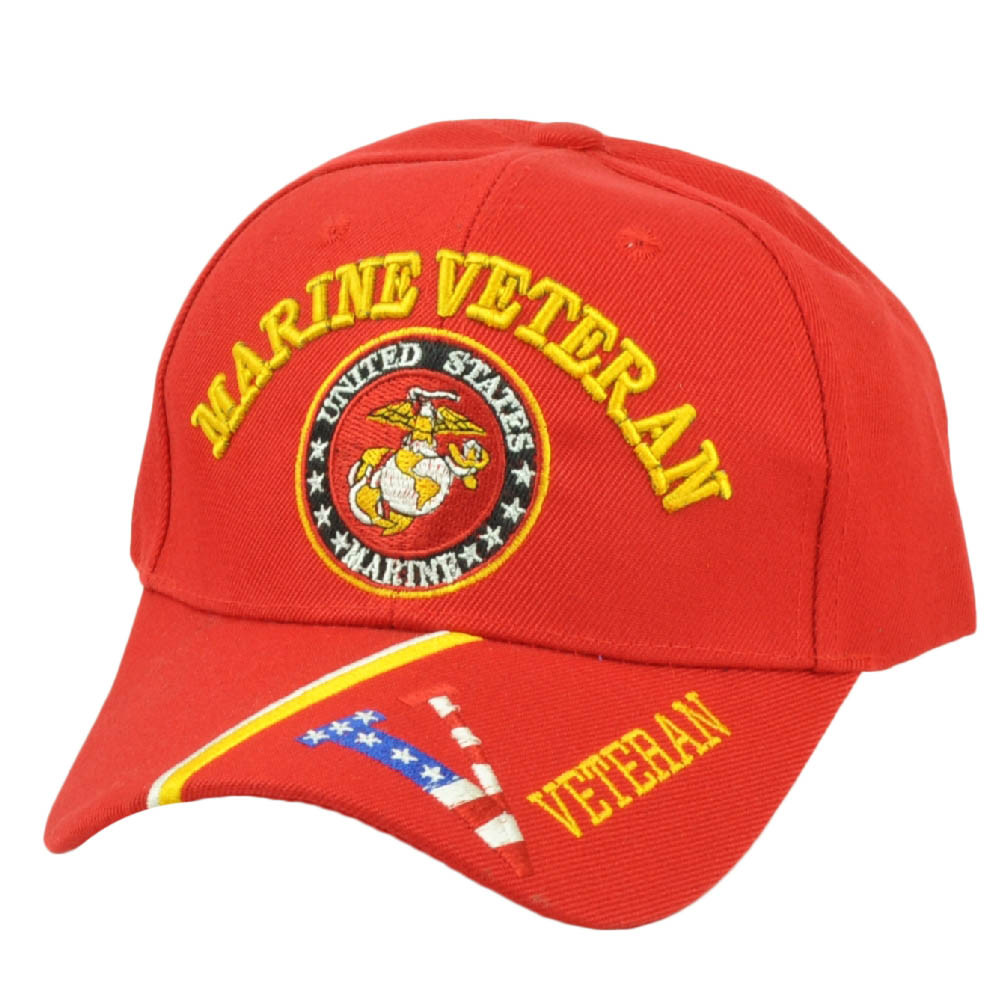 United States US Marine Veteran Vet Adjustable Hat Cap Military Red ...
