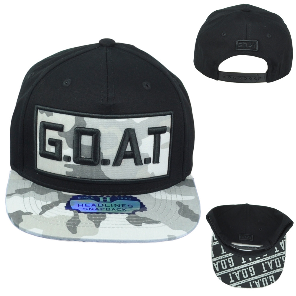 G.O.A.T. Great Of All Time Snapback Flat Bill Adults Men Black Grey ...