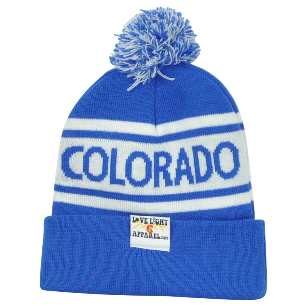 Colorado State Logo USA Pom Pom Blue White Cuffed Adults Knit Beanie ...
