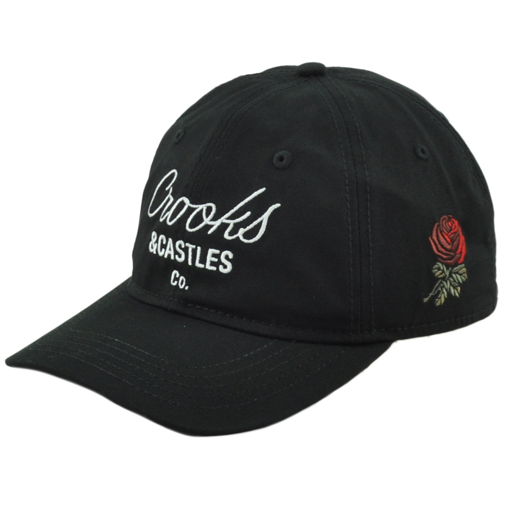 Crooks & Castles Co. Garment Washed Black Rose Adjustable Curved Bill ...