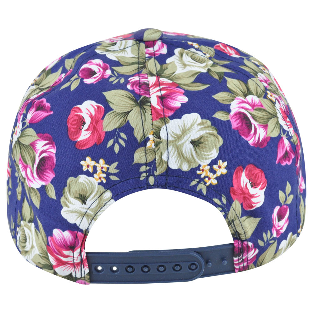 Navy Blue Floral Flowers Rose Pattern Flat Bill Snapback Blank Plain ...