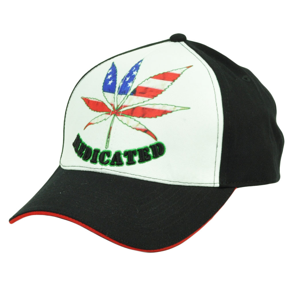 Medicated Marijuana Leaf Weed American Flag Hat Cap Black Adjustable ...
