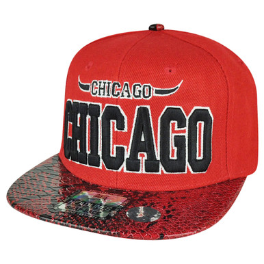 Windy City Chicago State Red Snake Skin Flat Bill Snapback Hat Cap Chi ...