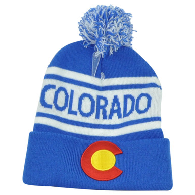 Colorado State Logo USA Pom Pom Blue White Cuffed Adults Knit Beanie ...