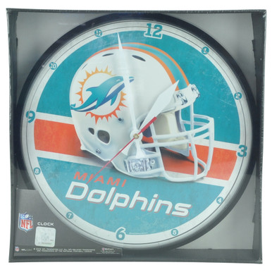 NFL Miami Dolphins Helmet Glass Round Analog Wall Clock Collectors 14 ...