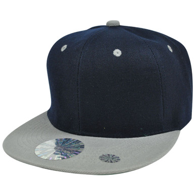 Blank Plain Solid Color Classic Navy Gray Flat Bill Snapback Hat Cap ...
