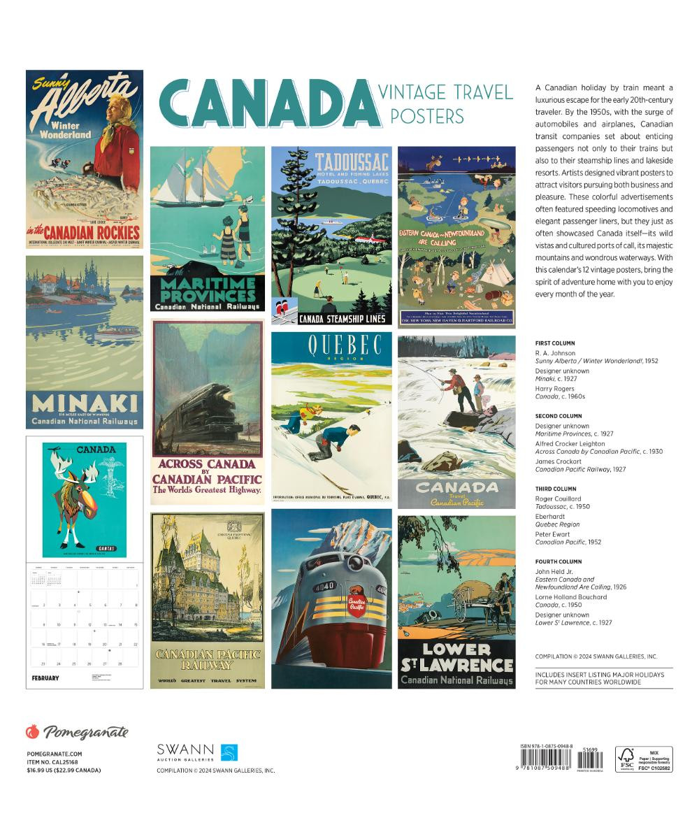 Canada: Vintage Travel Posters 2025 Wall Calendar - Pen Paper Gift