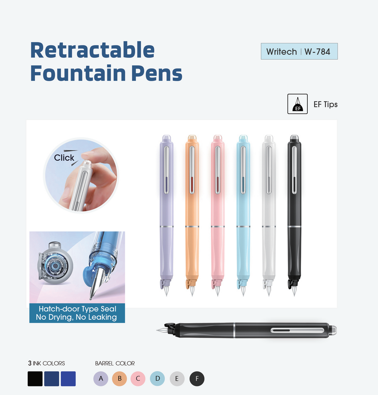 RETRACTABLE FOUNTAIN PEN, 1PCS PET BOX -Blue barrel + Blue ink - Pen ...