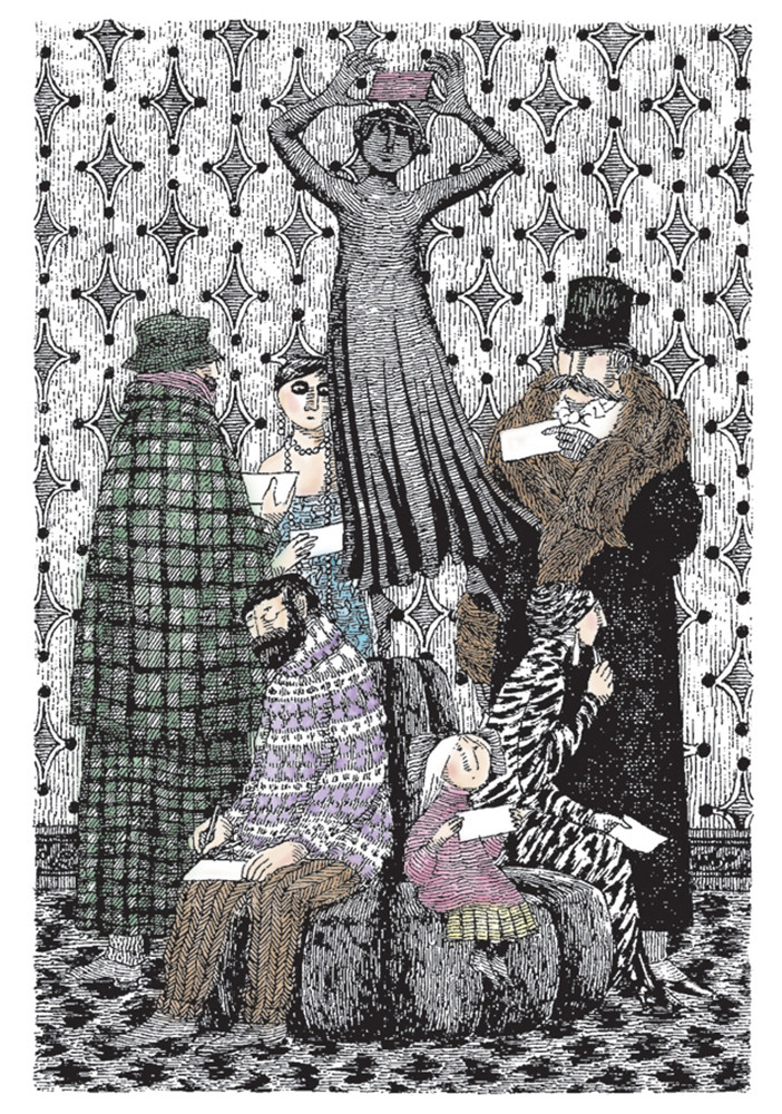 Edward Gorey: Group on Sofa Notecard - Pen Paper Gift