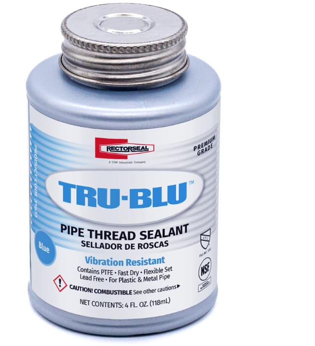 Tru-Blu™ Pipe Thread Sealant, PTFE Enriched, Brush Top, 1/4 Pint - No ...