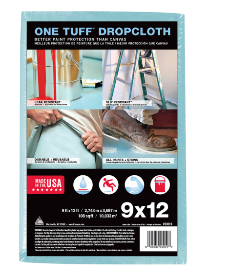One Tuff 9 ft. W X 12 ft. L Professional Grade Canvas Drop Cloth - No ...